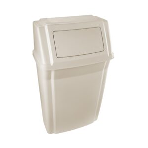 rubbermaid commercial products profile wall mount trash/garbage can/bin, 15 gal, for corridors/washrooms/schools/kitchens, beige