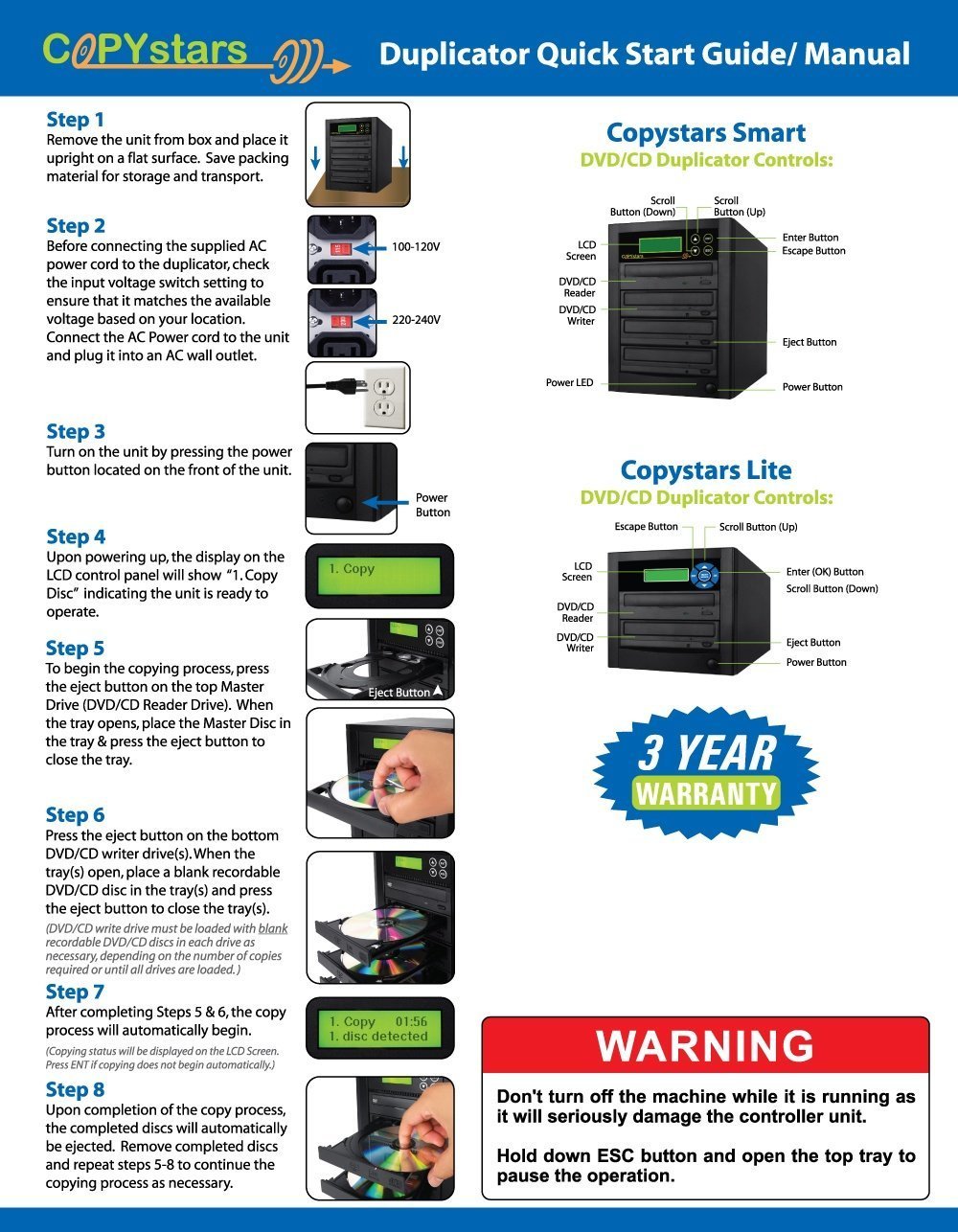 Copystars DVD Duplicator CD-DVD-Burner Drive Duplicator Copier Tower 1-5 24x Sata