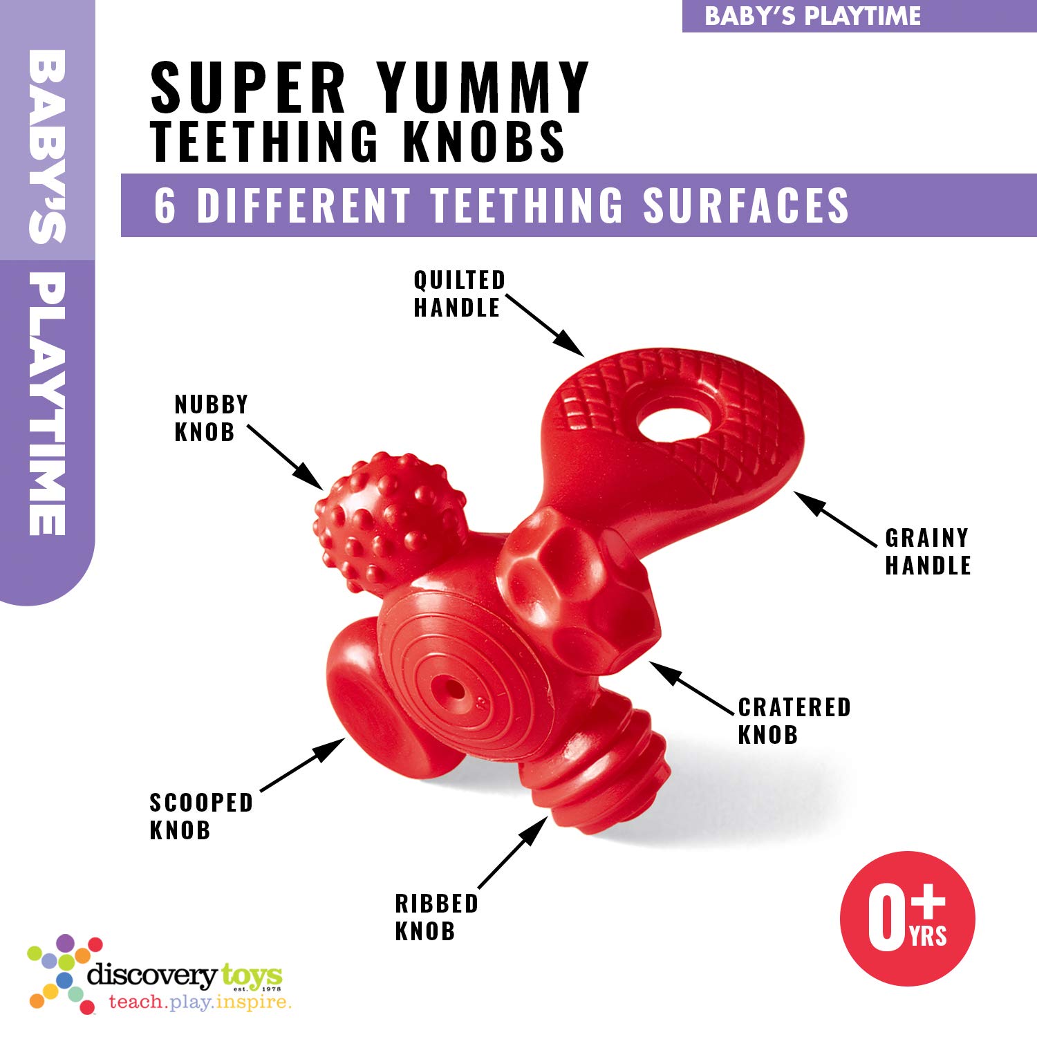 Discovery Toys Super Yummy Teether | 5 Teething Knobs Training for Infant, Baby, and Toddler | BPA-Free Soothing Teething Toy from Birth