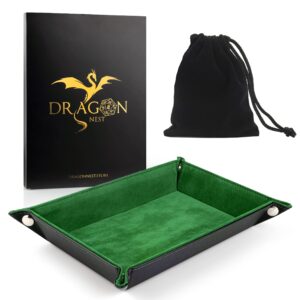 rilol dice tray & dice bag set by dragon nest store | quality folding rectangle rolling tray & velvet storage pouch for dnd metal dice | ideal for dungeons&dragons rpg board & table games