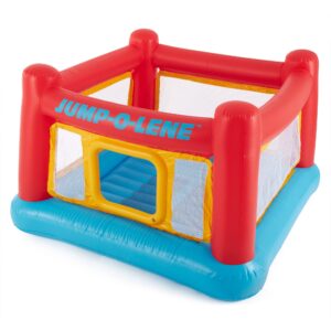 intex inflatable jump-o-lene indoor or outdoor playhouse trampoline bounce castle house with crawl-thru door and net for kids ages 3-6