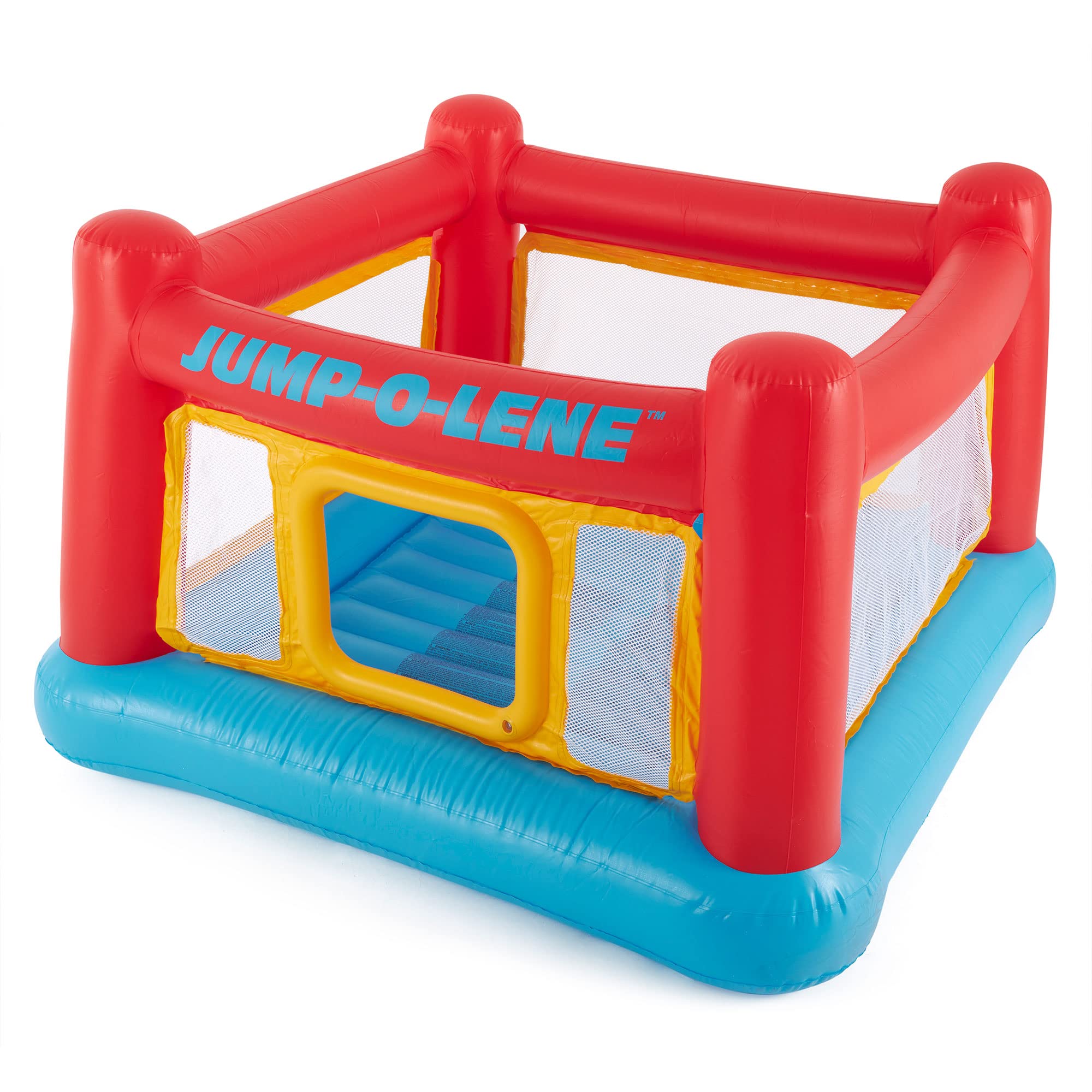 Intex Inflatable Jump-O-Lene Indoor or Outdoor Playhouse Trampoline Bounce Castle House with Crawl-Thru Door and Net for Kids Ages 3-6