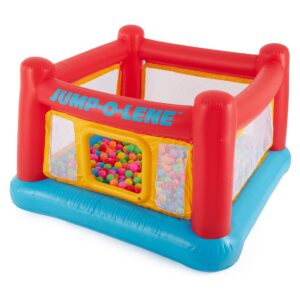 Intex Inflatable Jump-O-Lene Indoor or Outdoor Playhouse Trampoline Bounce Castle House with Crawl-Thru Door and Net for Kids Ages 3-6