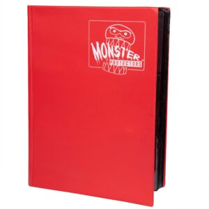 monster binder - 9 pocket trading card album - matte red - holds 360 yugioh, magic, and pokemon cards