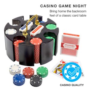 Brybelly Poker Chips - Poker Set with Wood Carousel Case for Casino Party, Texas Holdem, Blackjack and Family Game Night - 200 Count