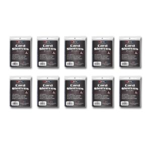 bcw standard card sleeves - penny sleeves 2 5/8 x 3 5/8 | 1000 clear trading card sleeves | card protector sleeves for baseball, sports & trading cards | 10 packs of 100 each