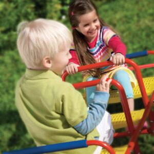 Kid's Metal Rocking Seesaw Teeter Totter with Handlebars, Weather Resistant Backyard Playground Equipment, Max Weight 140 lbs