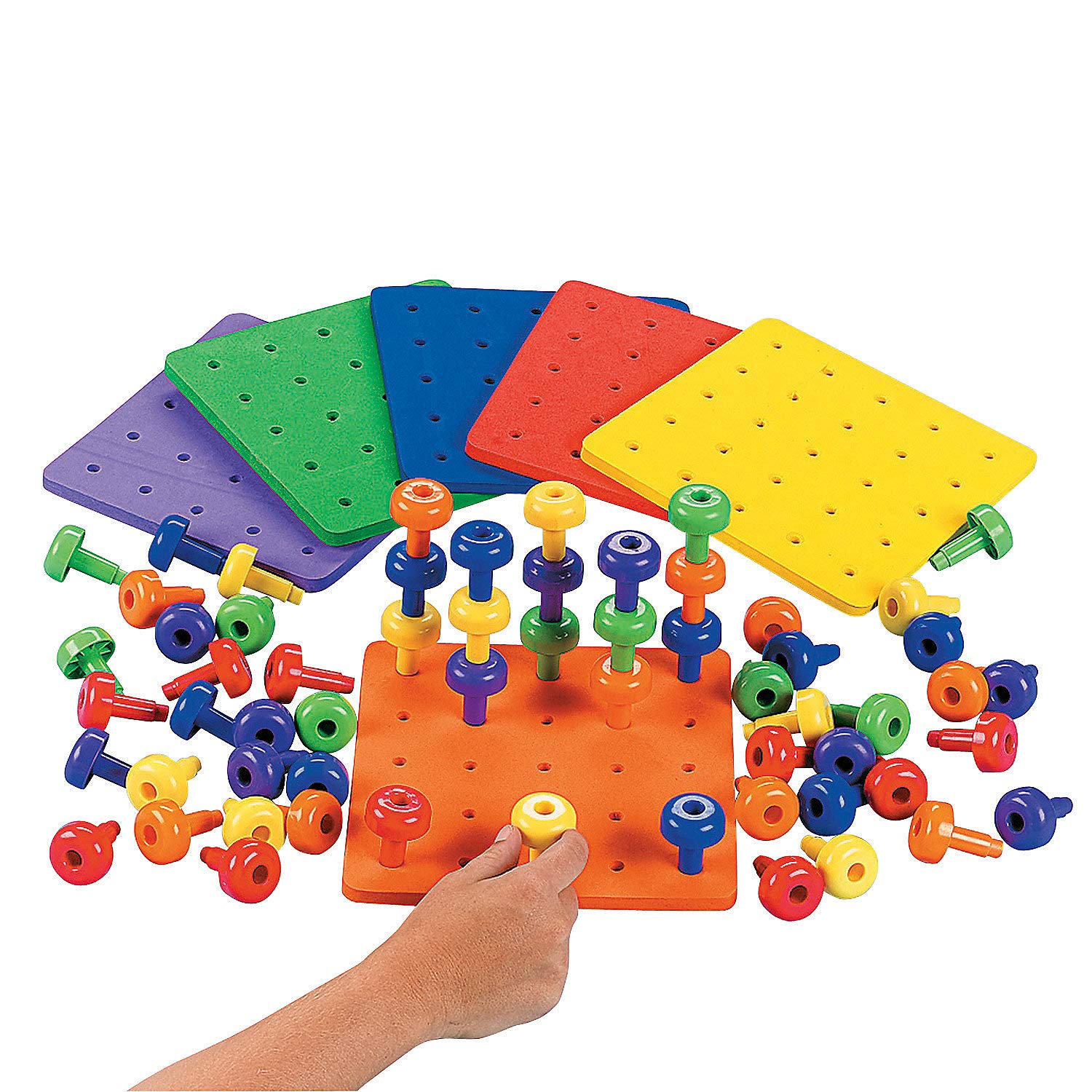 Fun Express Stack It Peg Game with Board - Toddler Activity - Occupational Therapy for Autism - 1 Board and 30 Pegs