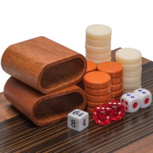 Yellow Mountain Imports Wooden Inlaid Backgammon Game Set, Pasadena - Classic Strategy Board Game Set with Acrylic Playing Pieces & Wooden Dice Cups, 15-inch Board