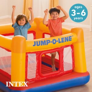 Intex Inflatable Jump-O-Lene Indoor or Outdoor Playhouse Trampoline Bounce Castle House with Crawl-Thru Door and Net for Kids Ages 3-6