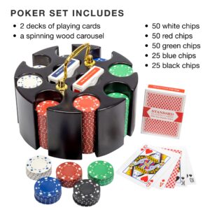 Brybelly Poker Chips - Poker Set with Wood Carousel Case for Casino Party, Texas Holdem, Blackjack and Family Game Night - 200 Count