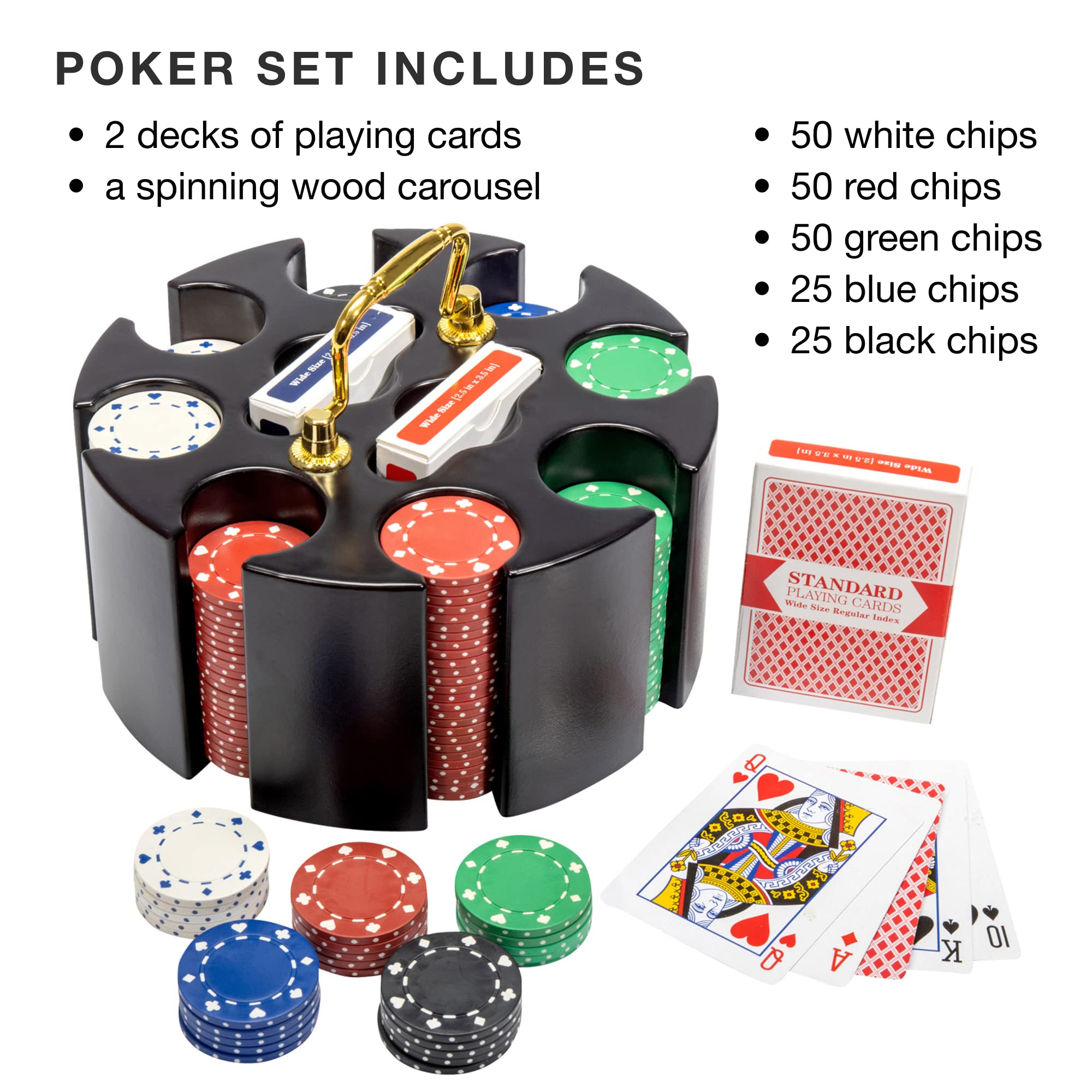 Brybelly Poker Chips - Poker Set with Wood Carousel Case for Casino Party, Texas Holdem, Blackjack and Family Game Night - 200 Count