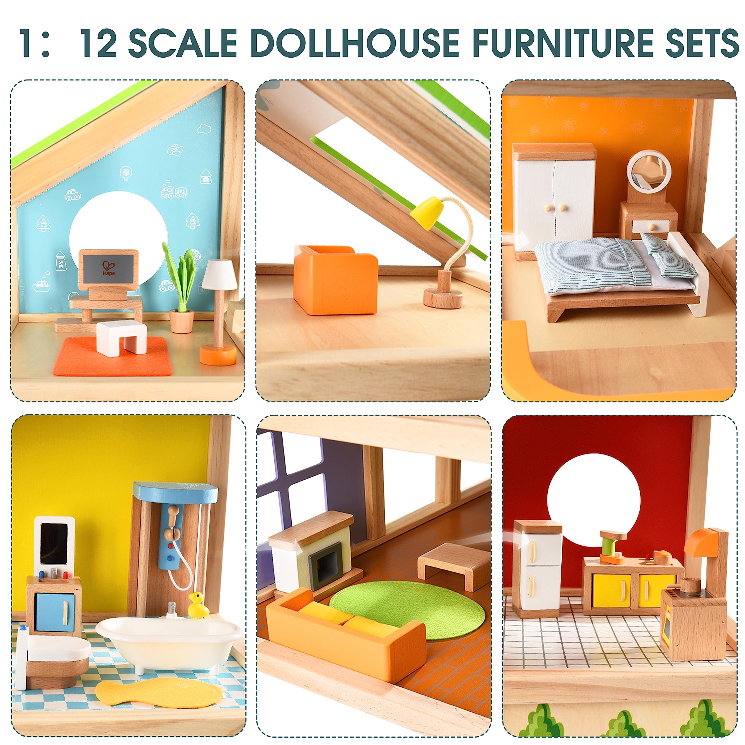 All Seasons Kids Wooden Dollhouse by Hape | Award Winning 3 Story Dolls House Toy with Furniture, Accessories, Movable Stairs and Reversible Season Theme L: 23.6, W: 11.8, H: 28.9 inch