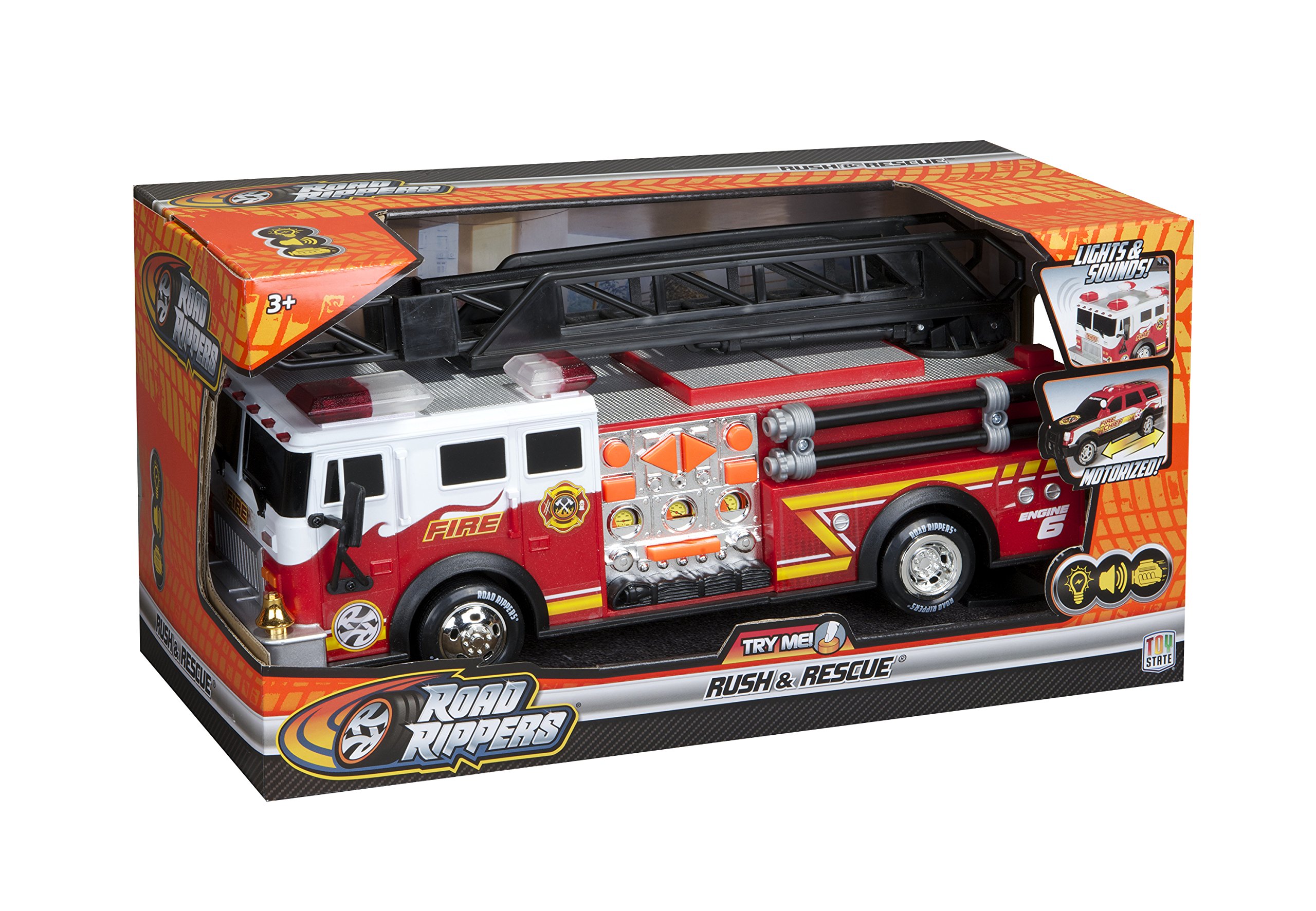 Toy State 14" Rush And Rescue Police And Fire - Hook And Ladder Fire Truck