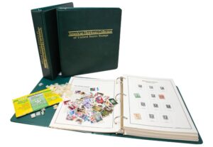 mystic's 3-volume american heirloom stamp album with 200 free u.s. stamps and 1,000 hinges