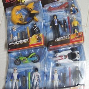 Hot Wheels Speed Racer Action Figure 2 Packs. The Four Included Speed Racer Two Packs are Rollin Thunder, Battle Board, Rockin Rocketbike, Kart Cannon. Includes Speed Racer (3), Pops, Spridle, Chim