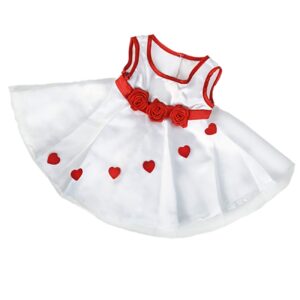 Adorable Red Hearts White Dress Outfit Fits Most 14" - 18" Build-a-Bear and Make Your Own Stuffed Animals