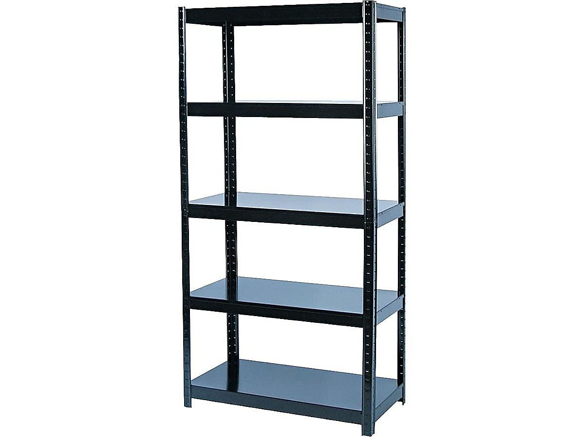 Safco 5 Shlef 36X18X72 Boltless Shelving Rack, Heavy Duty 850lbs Per Shelf, Organize Home, Office, Garage, Classroom and More, Black