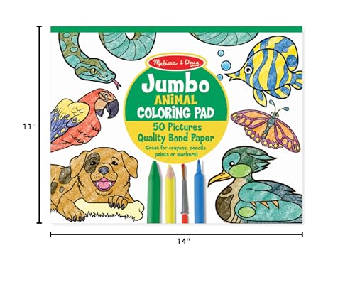 Melissa & Doug Jumbo Coloring Pad (11 x 14 inches) - Animals, 50 Pictures - Animal Coloring Book, Art Paper For Kids Painting And Drawing