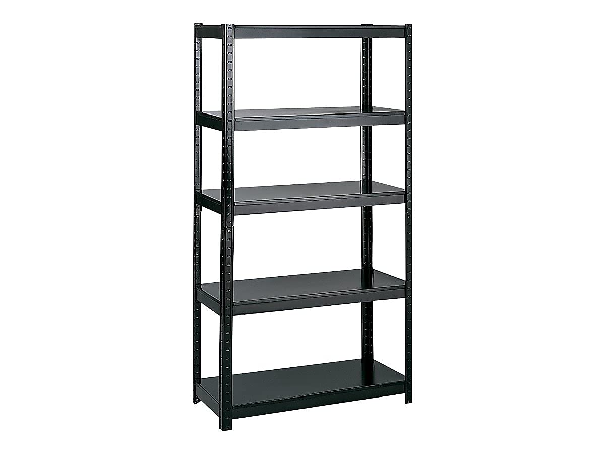 Safco 5 Shlef 36X18X72 Boltless Shelving Rack, Heavy Duty 850lbs Per Shelf, Organize Home, Office, Garage, Classroom and More, Black