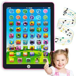 kids learning pad/tablet interactive toddler toys with words numbers alphabets music electronic educational toy for preschool boys & girls 3-8 years old (blue)