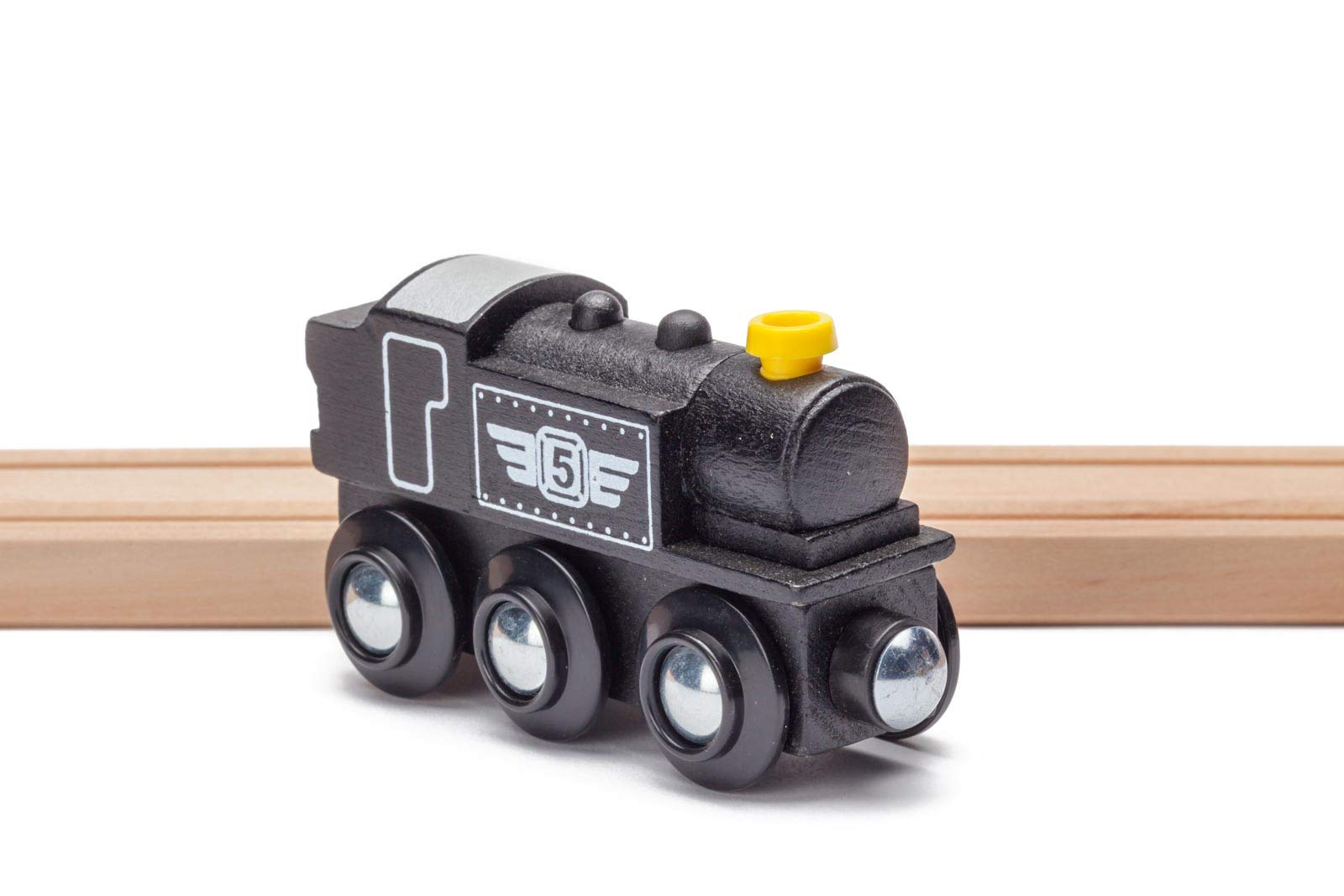 maxim enterprise, inc. Wooden Steam Train Locomotive Engine Car, Black Steam Engine Compatible with Thomas & Friends, Brio Railway Set, and Other Major Brands Wooden Train Set and Accessories