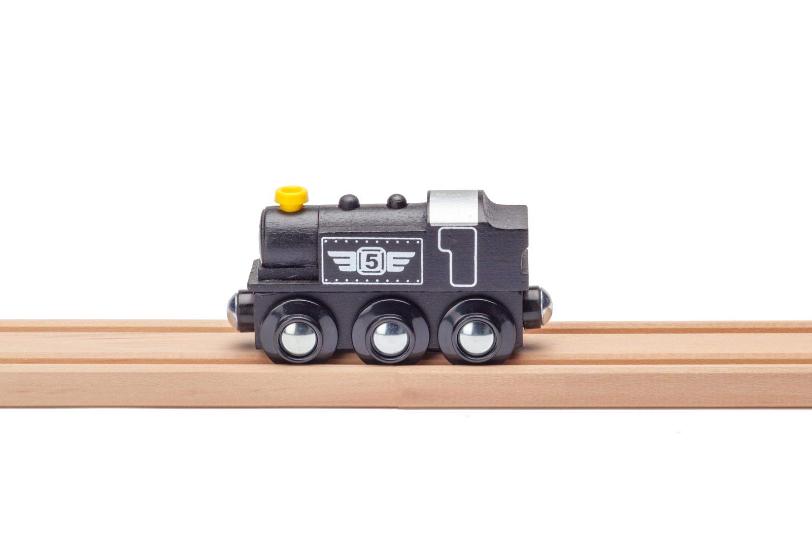 maxim enterprise, inc. Wooden Steam Train Locomotive Engine Car, Black Steam Engine Compatible with Thomas & Friends, Brio Railway Set, and Other Major Brands Wooden Train Set and Accessories