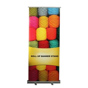 bannerbuzz retractable roll-up adjustable banner stand - vertical sign holder for trade show display, indoor-outdoor events with carrying bag (hardware only, 2' width x 5' height)