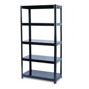 safco 5 shlef 36x18x72 boltless shelving rack, heavy duty 850lbs per shelf, organize home, office, garage, classroom and more, black