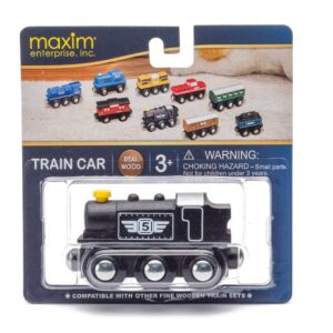 maxim enterprise, inc. Wooden Steam Train Locomotive Engine Car, Black Steam Engine Compatible with Thomas & Friends, Brio Railway Set, and Other Major Brands Wooden Train Set and Accessories