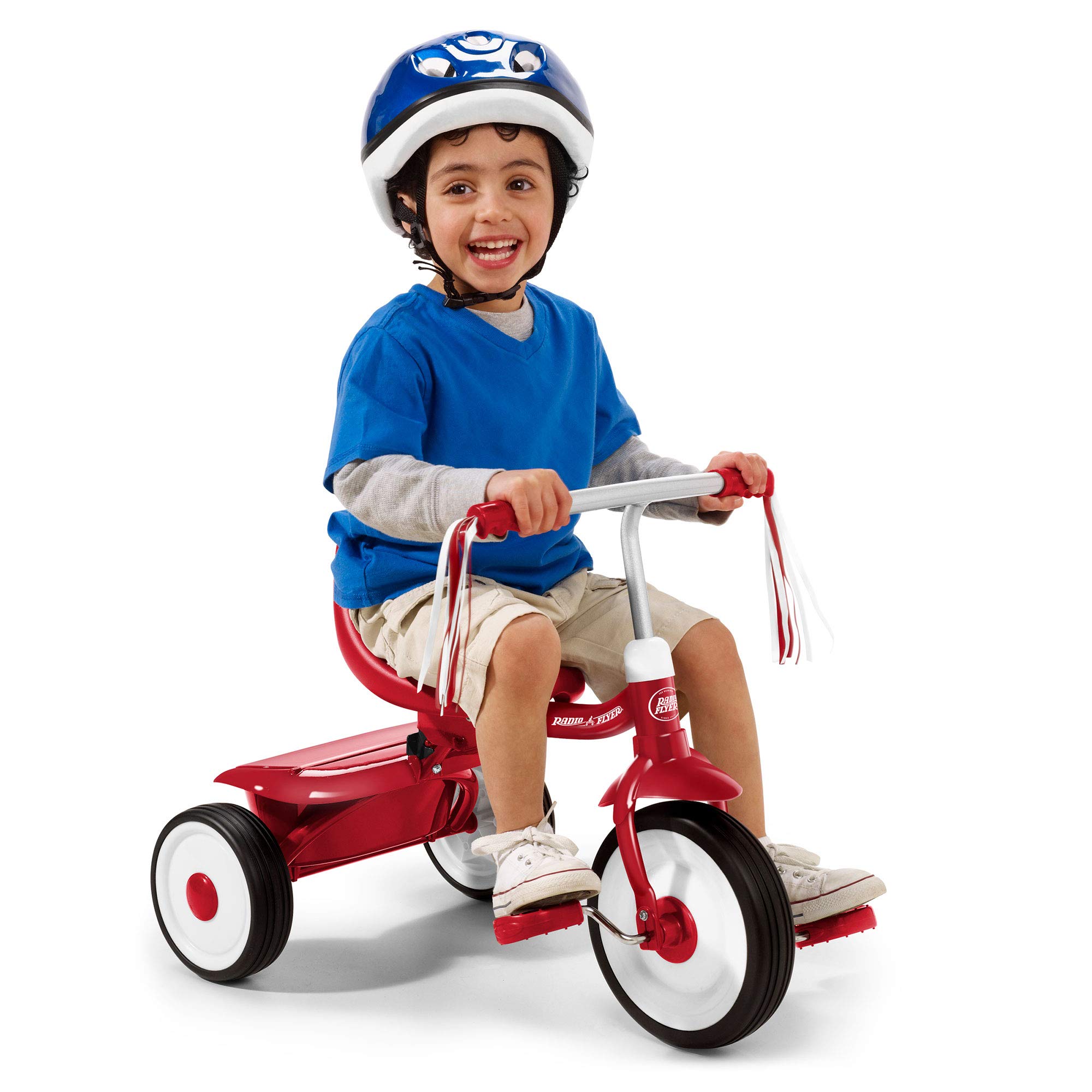 Radio Flyer Toddler Kids Tricycle, Folding Trike with Storage Bin, Fold 2 Go, Red