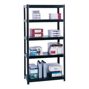 Safco 5 Shlef 36X18X72 Boltless Shelving Rack, Heavy Duty 850lbs Per Shelf, Organize Home, Office, Garage, Classroom and More, Black