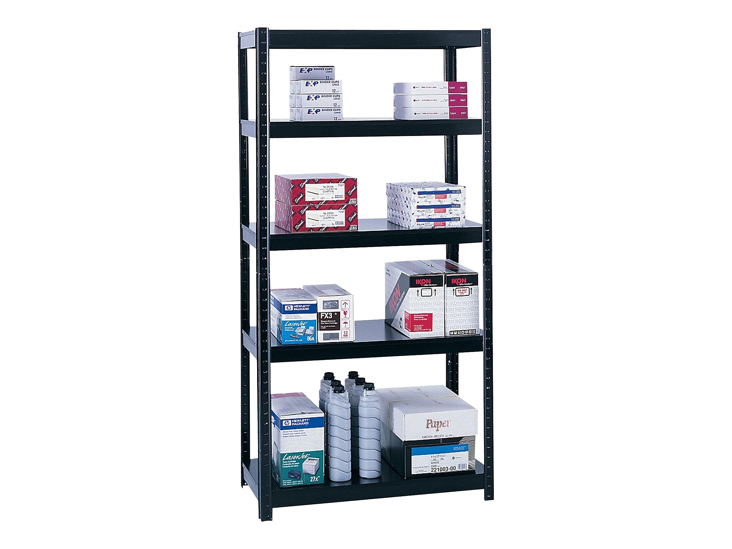 Safco 5 Shlef 36X18X72 Boltless Shelving Rack, Heavy Duty 850lbs Per Shelf, Organize Home, Office, Garage, Classroom and More, Black