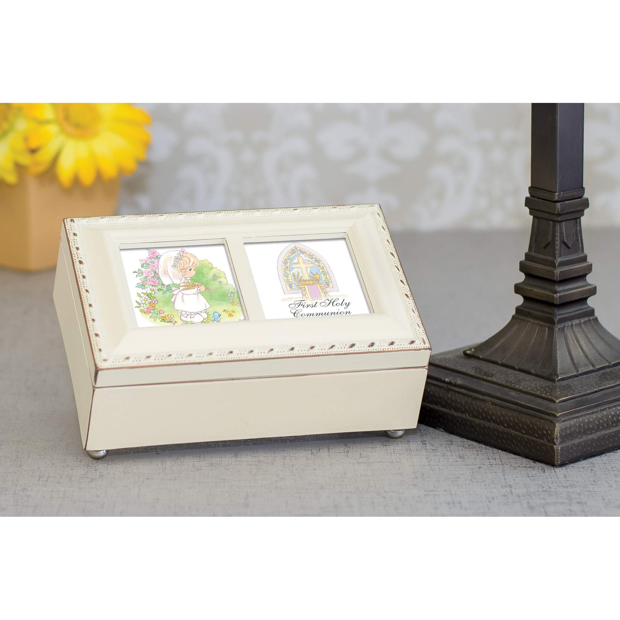 Cottage Garden Precious Moments First Communion Girl Ivory Petite Music Box/Jewelry Box Plays Jesus Loves Me