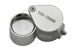 se 10x18mm chrome round body jeweler's loupe with swing-away cover and storage box - ideal for detailed craft and inspection work - mj381018c