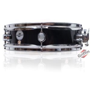 piccolo snare drum 13" x 3.5" by griffin | 100% poplar wood shell with black pvc & white coated drum head | drummers acoustic marching kit percussion instrument with snare strainer throw off set