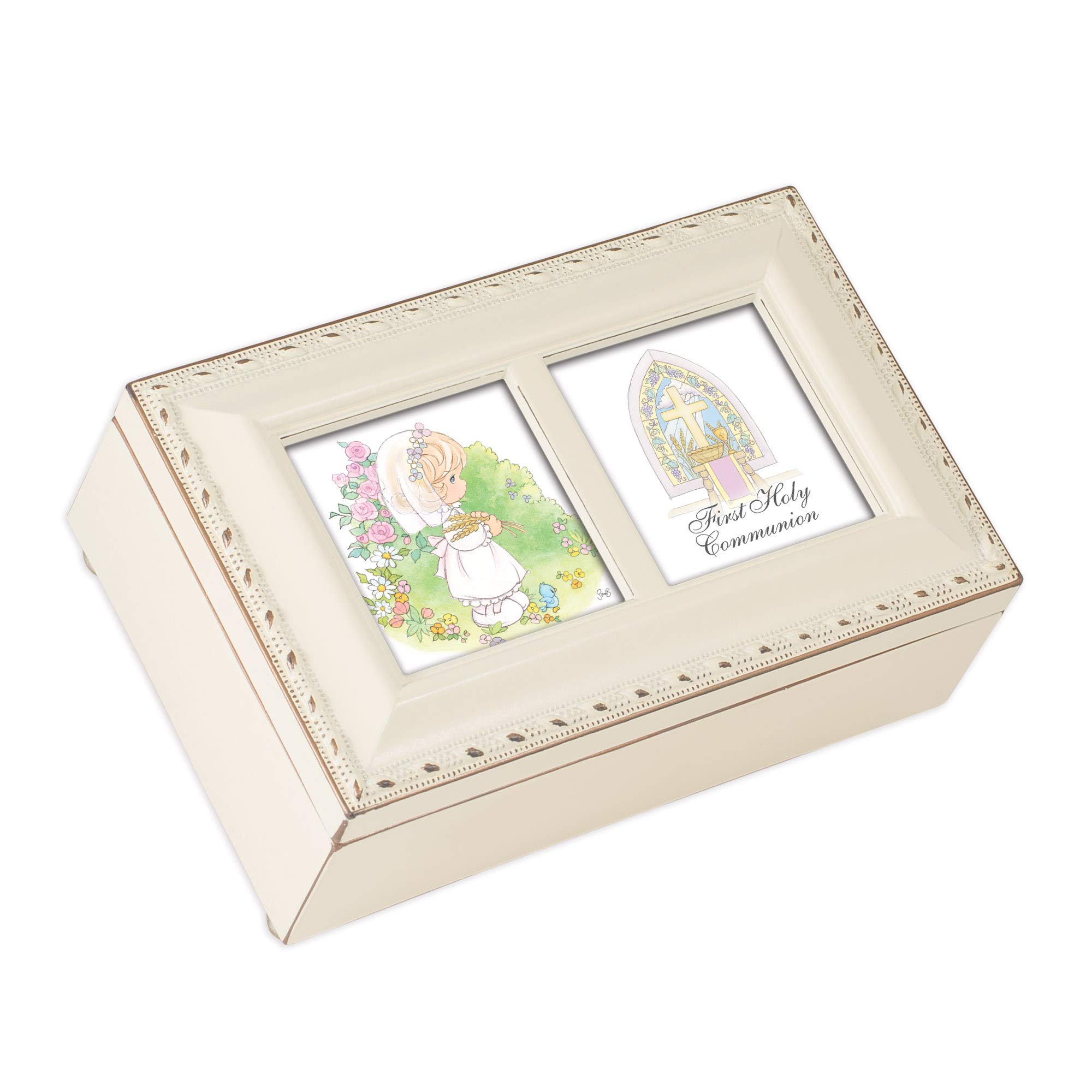 Cottage Garden Precious Moments First Communion Girl Ivory Petite Music Box/Jewelry Box Plays Jesus Loves Me