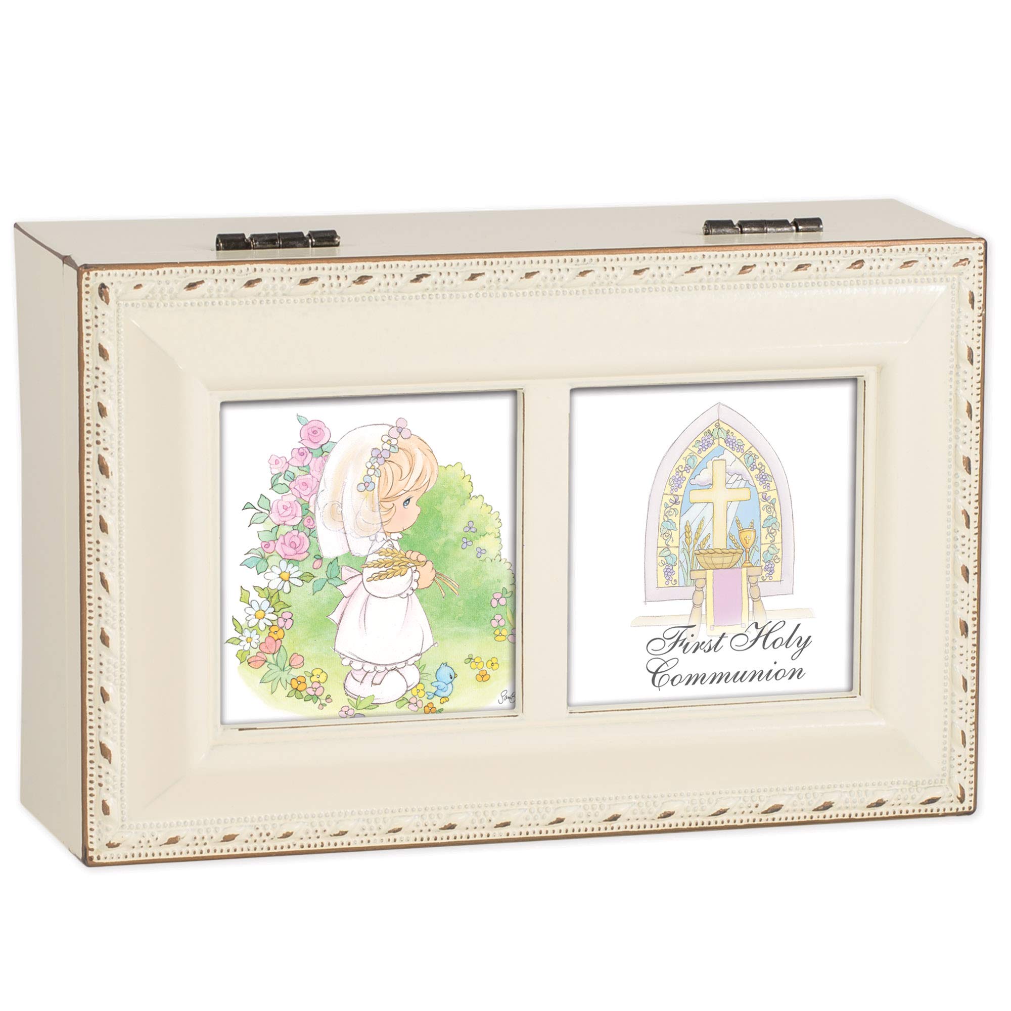 Cottage Garden Precious Moments First Communion Girl Ivory Petite Music Box/Jewelry Box Plays Jesus Loves Me