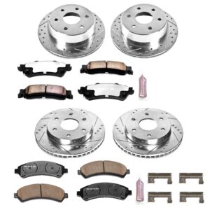 Power Stop K2010-36 Front and Rear Z36 Truck & Tow Brake Kit, Carbon Fiber Ceramic Brake Pads and Drilled and Slotted Brake Rotors For Chevy Silverado 1500 Tahoe | GMC Sierra 1500 Yukon XL 1500 6 Lug