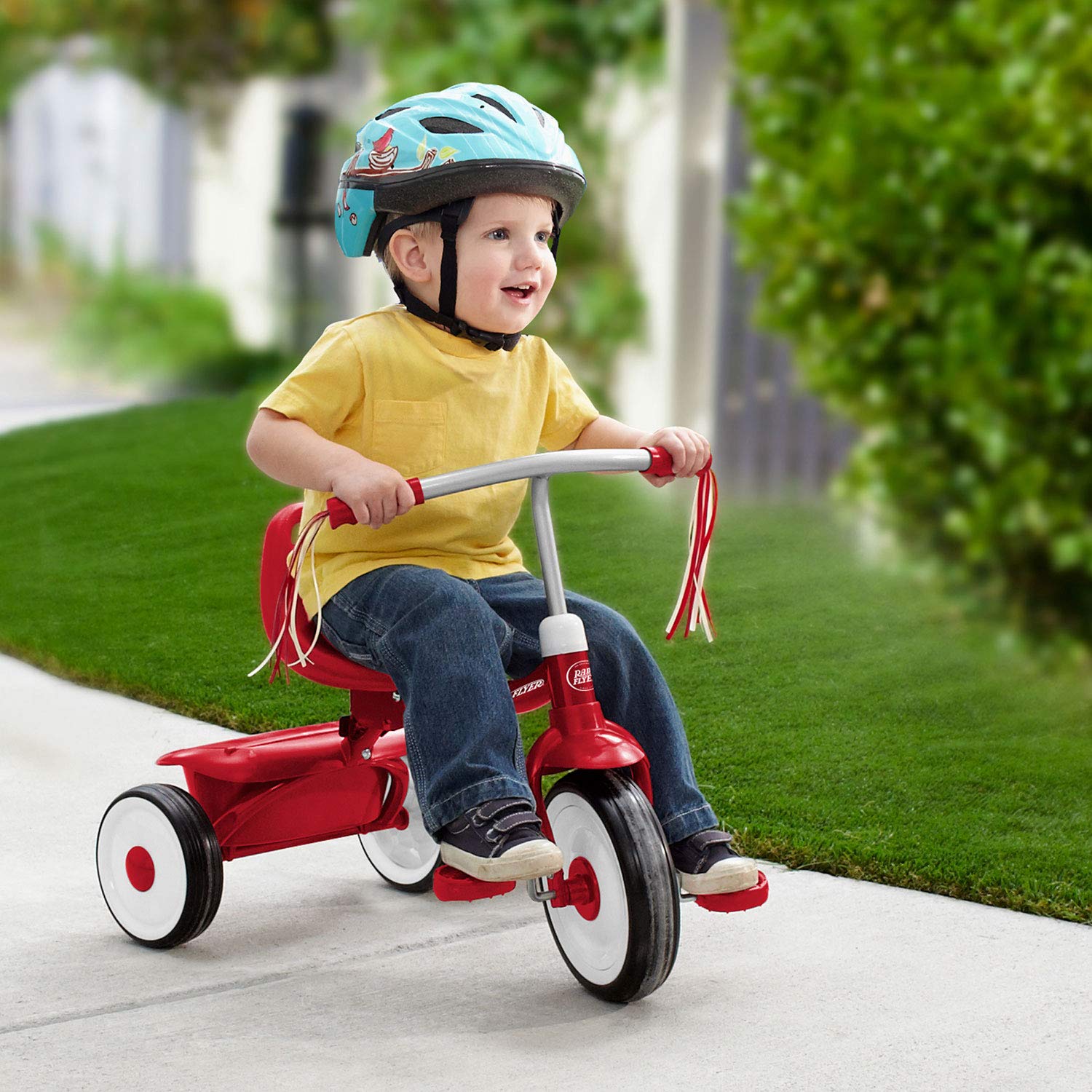 Radio Flyer Toddler Kids Tricycle, Folding Trike with Storage Bin, Fold 2 Go, Red