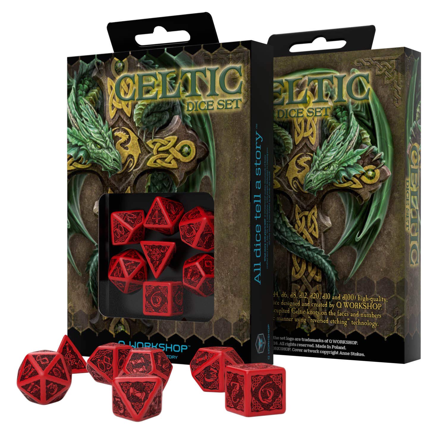 Celtic 3D Dice Red/Black (7) Dice Set