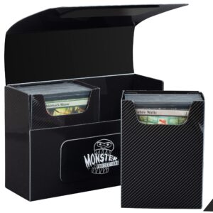 monster protectors double deck box- magnetic locking dual trading card game storage case w removable compartments- holds 150 cards- fits all standard and smaller size mtg and tcgs - black