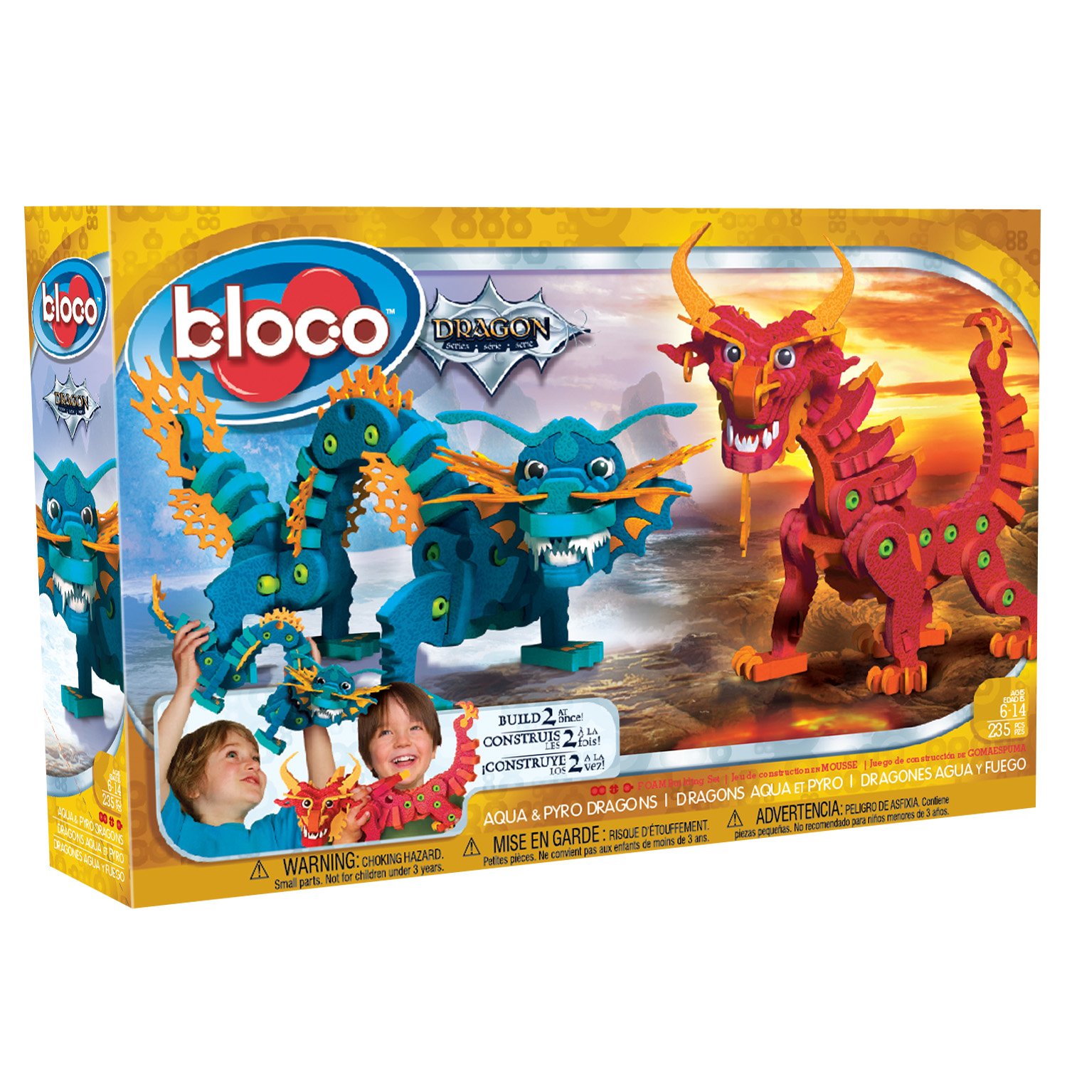 Bloco Toys Aqua & Pyro Dragons | STEM Toy | Legendary Mythical Creatures | DIY Building Construction Set (235 Pieces)