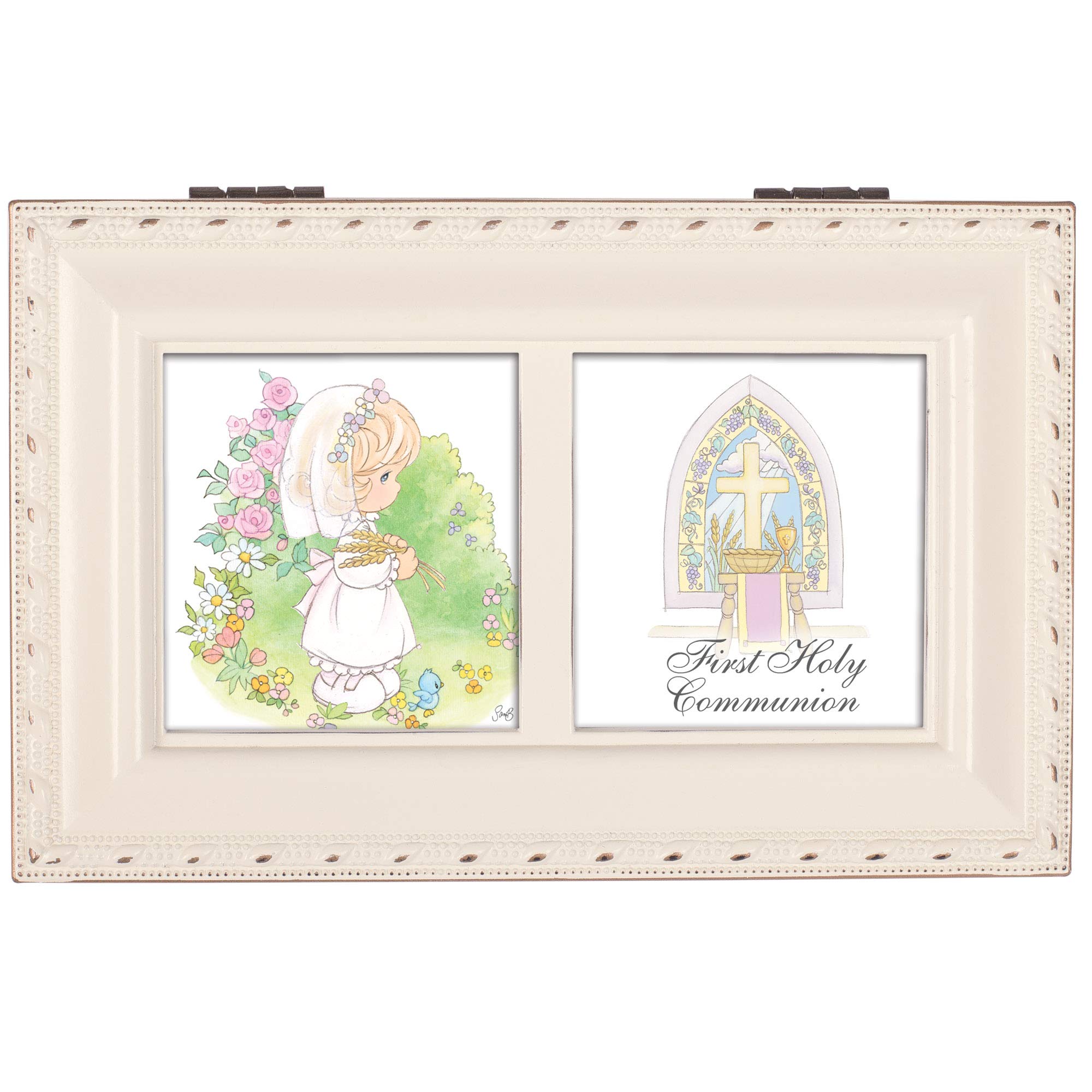 Cottage Garden Precious Moments First Communion Girl Ivory Petite Music Box/Jewelry Box Plays Jesus Loves Me