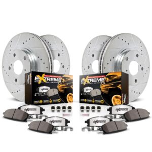 power stop k2010-36 front and rear z36 truck & tow brake kit, carbon fiber ceramic brake pads and drilled and slotted brake rotors for chevy silverado 1500 tahoe | gmc sierra 1500 yukon xl 1500 6 lug