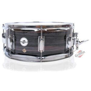 deluxe snare drum by griffin | 14" x 5.5" poplar wood shell with zebra pvc glossy finish | percussion musical instrument with drummers key for students & professionals | 8 tuning lugs & snare strainer