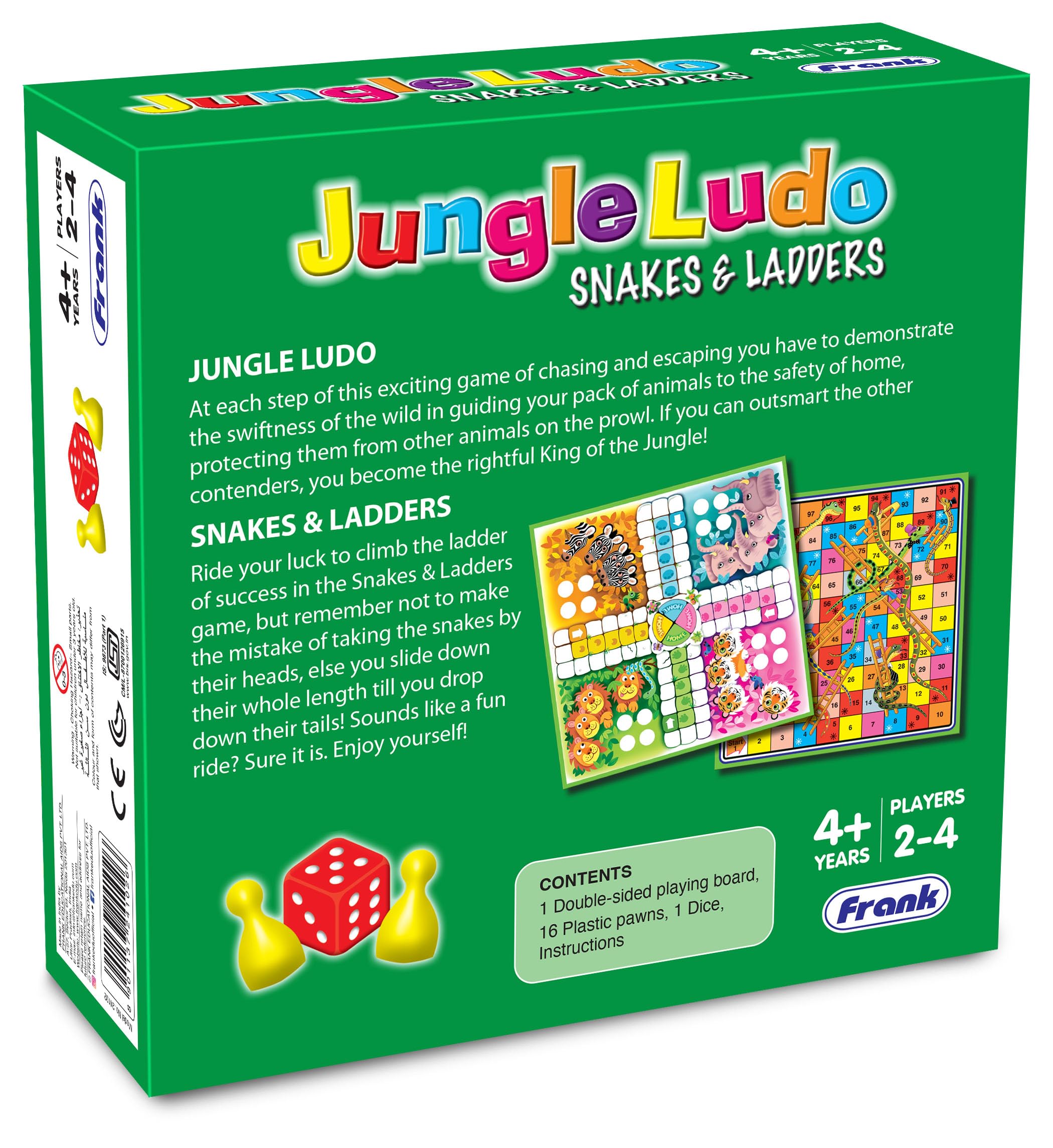 Frank Jungle Ludo and Snakes & Ladders Board Game for 4 Year Old Kids and Above