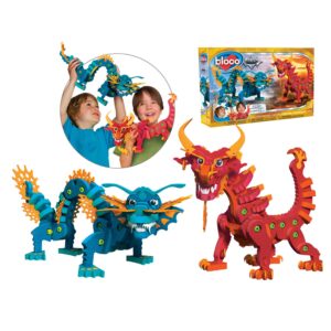 Bloco Toys Aqua & Pyro Dragons | STEM Toy | Legendary Mythical Creatures | DIY Building Construction Set (235 Pieces)