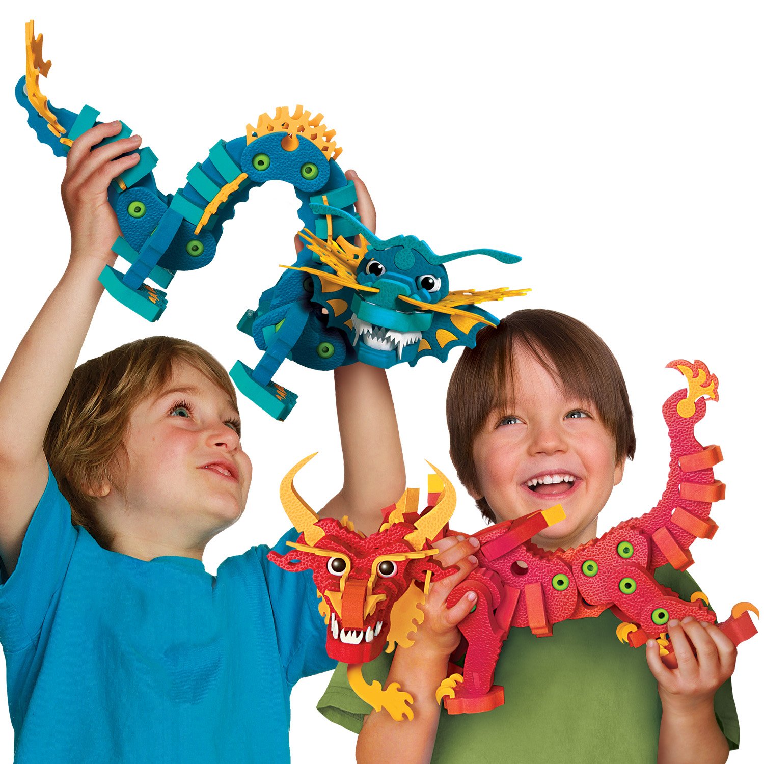 Bloco Toys Aqua & Pyro Dragons | STEM Toy | Legendary Mythical Creatures | DIY Building Construction Set (235 Pieces)