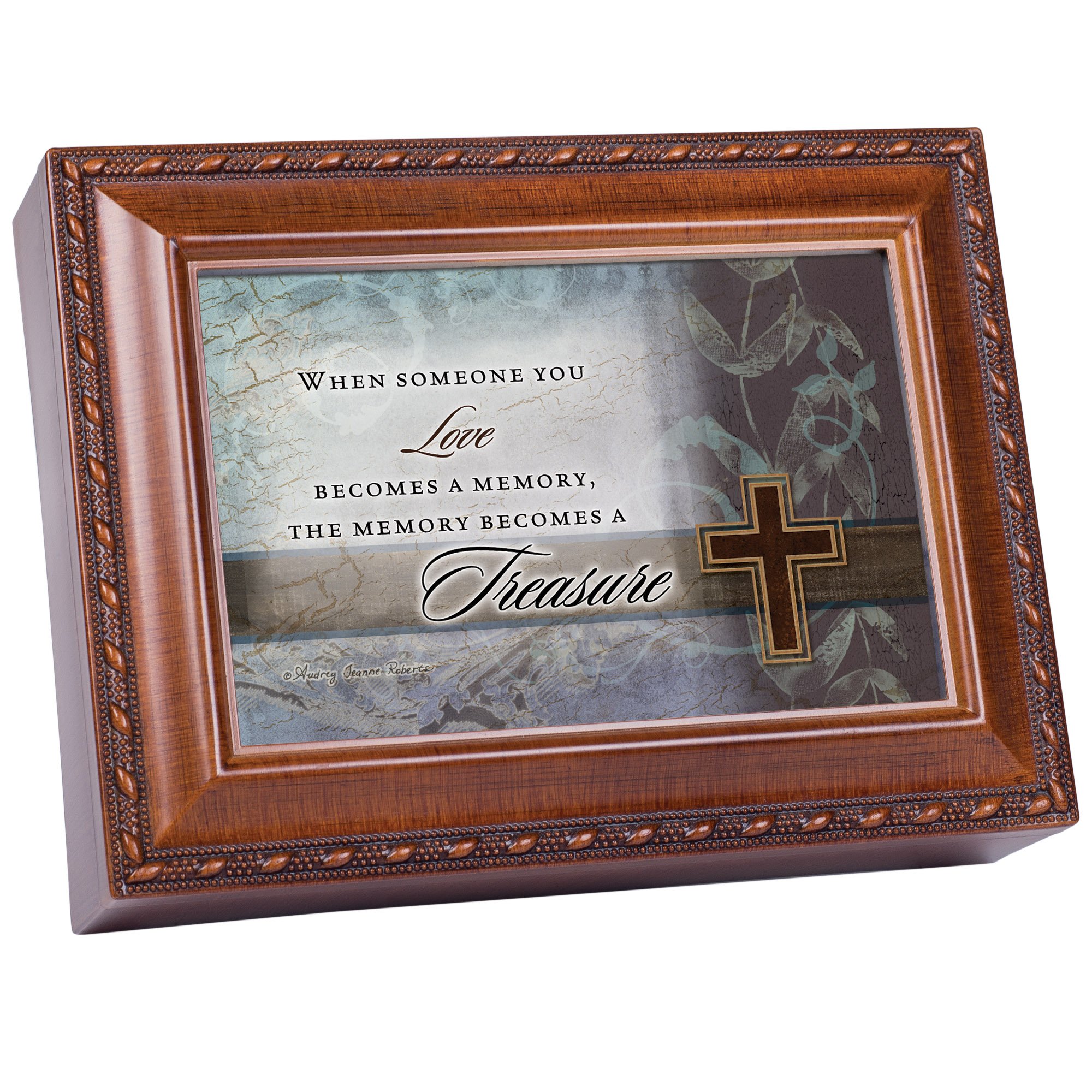 Cottage Garden Inspirational Music Box - Treasured Memory Plays Amazing Grace with Woodgrain Finish